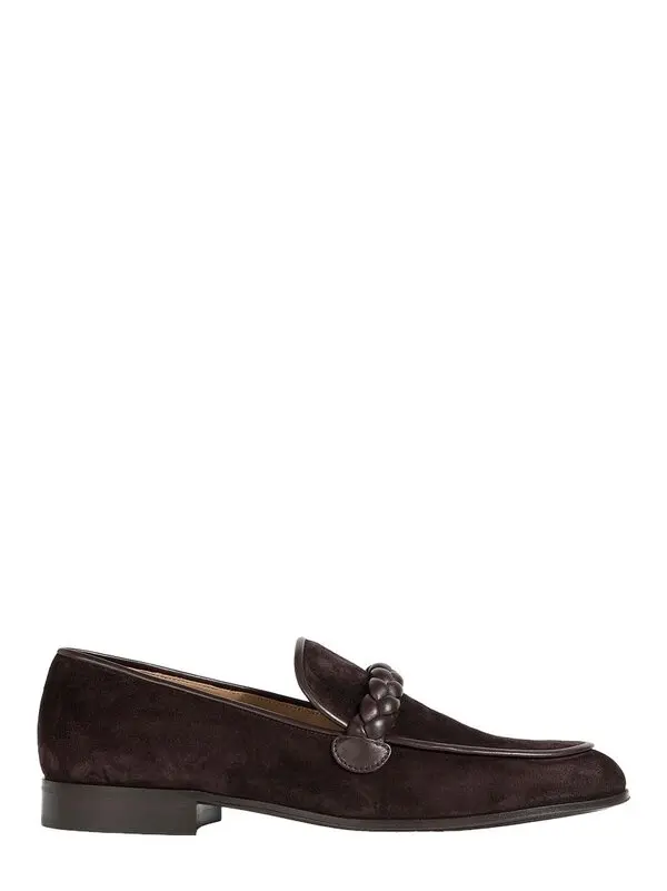 GIANVITO ROSSI Braided Leather-trimmed Suede Loafers - Dark Brown