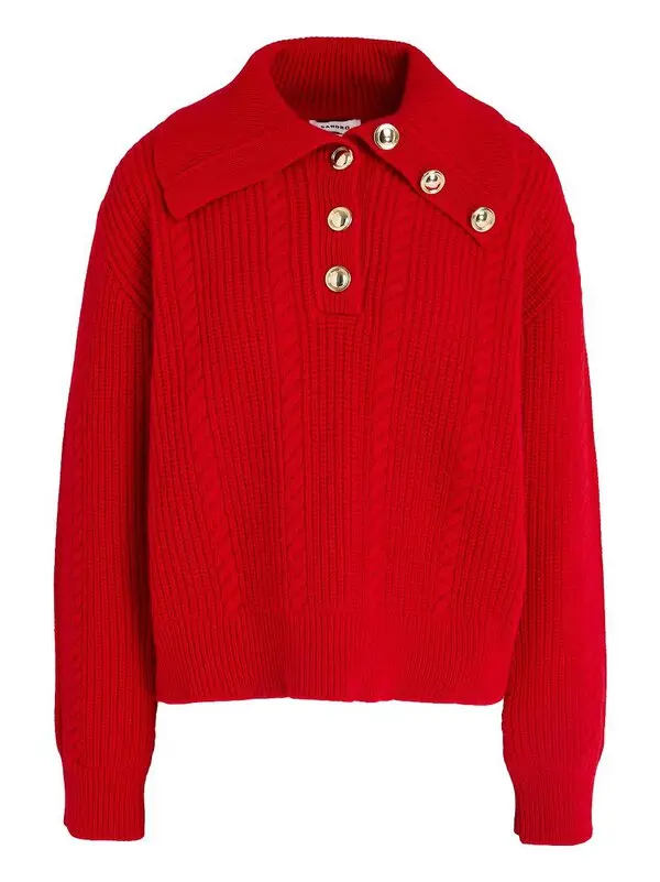 Sandro Cable-knit Wool-blend Polo Sweater - Red