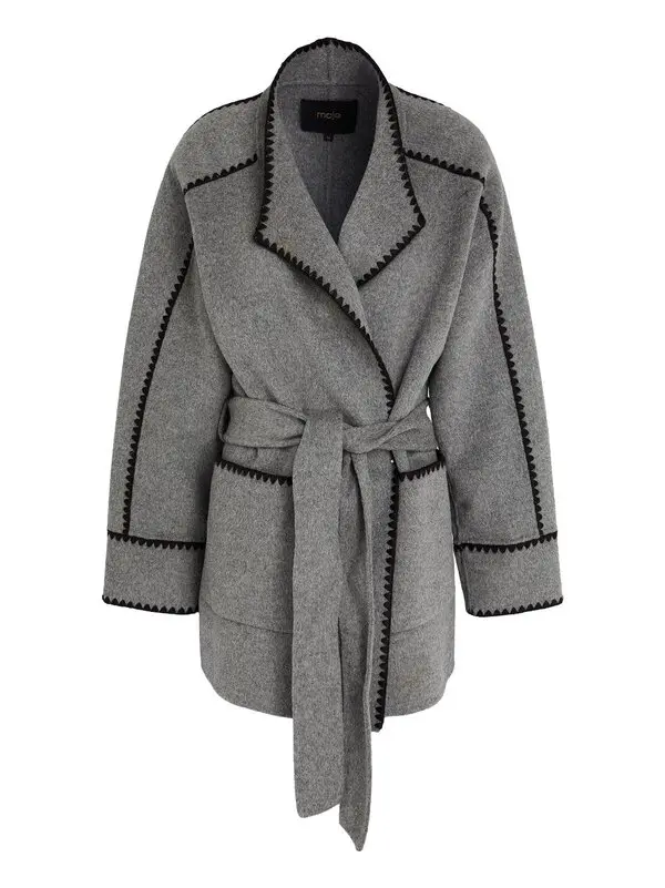 Maje Belted Wool-blend Felt Coat - Gray