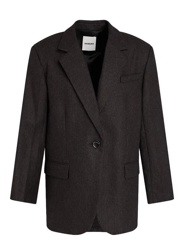 Sandro Pinstriped Wool-blend Blazer - Dark Brown
