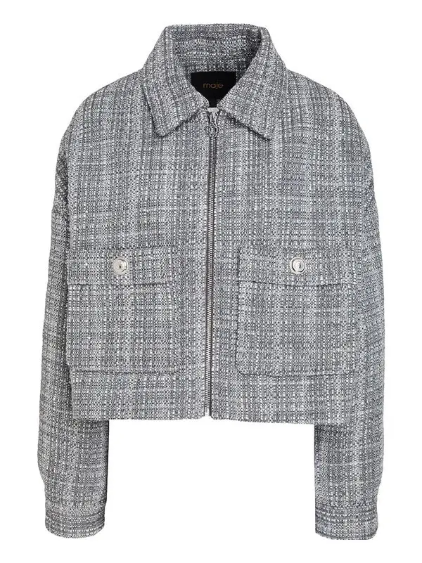 Maje Cropped Sequin-embellished Tweed Jacket - Gray