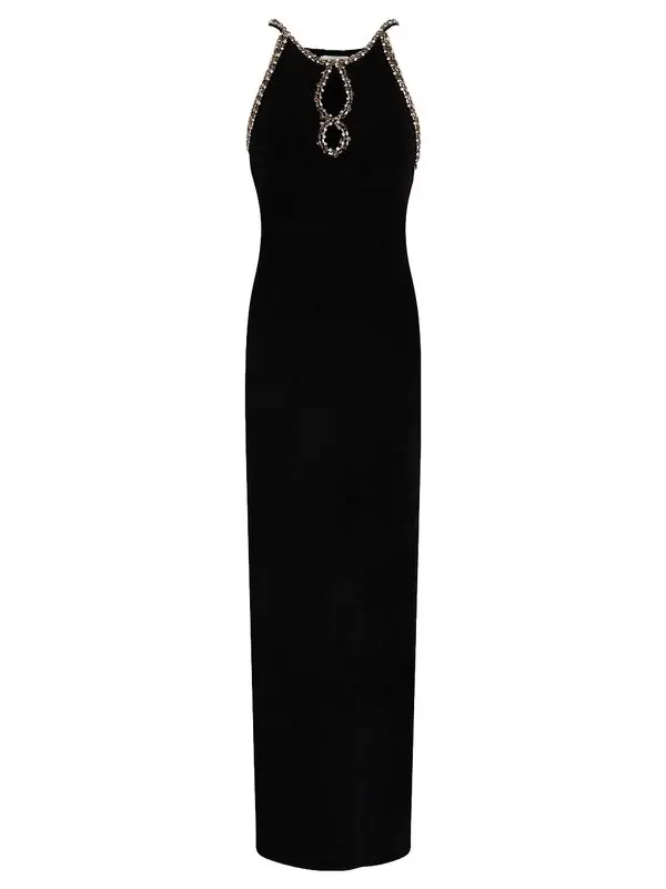 Sandro Crystal Embellished Knitted Maxi Dress - Black