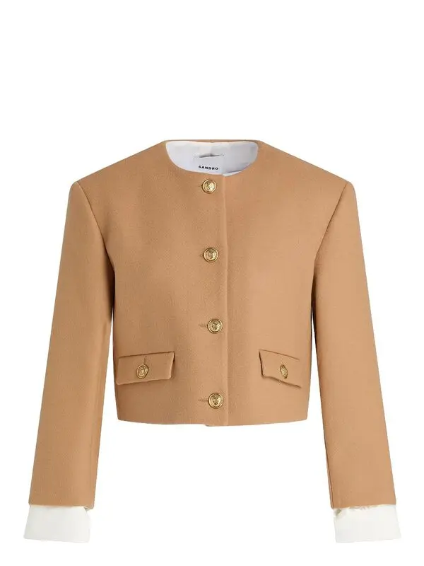 Sandro Cropped Wool-blend Jacket - Camel