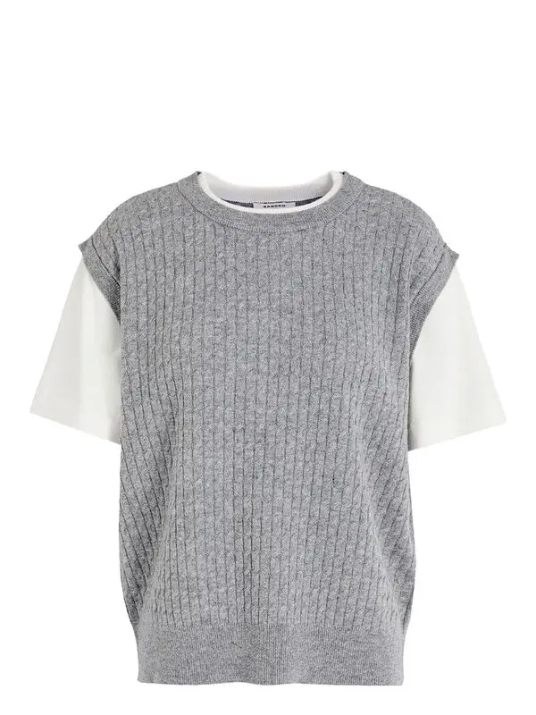Sandro Layered Cable-knit Wool And Cashmere-blend Top - Gray