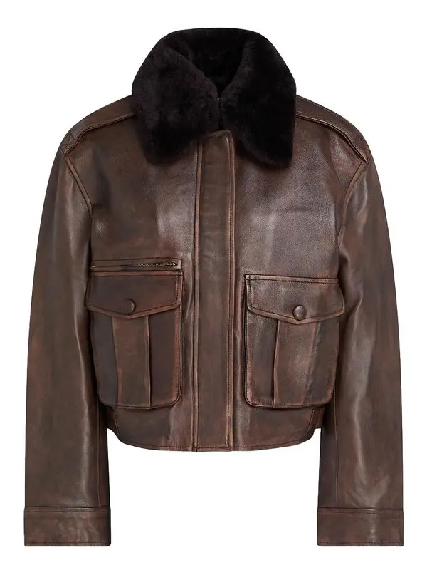 Sandro Shearling-trimmed Leather Jacket - Chocolate