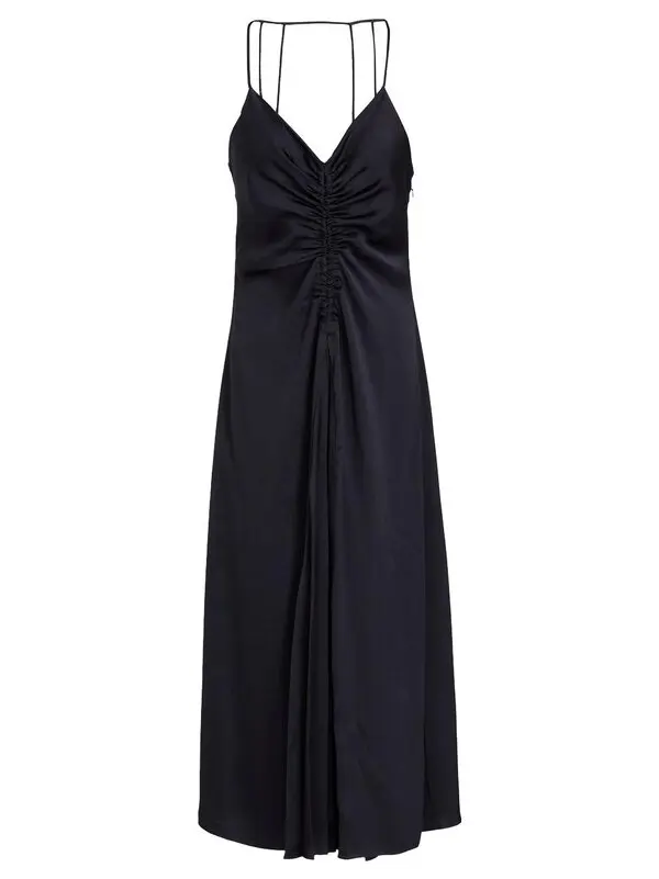Sandro Ruched Satin-twill Maxi Dress - Midnight Blue