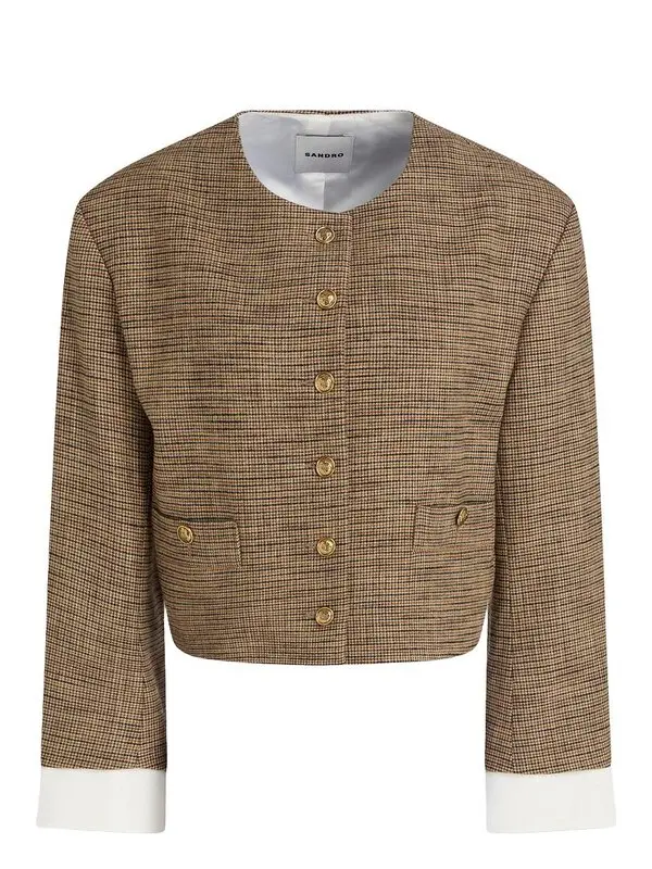 Sandro Houndstooth Tweed Jacket - Brown