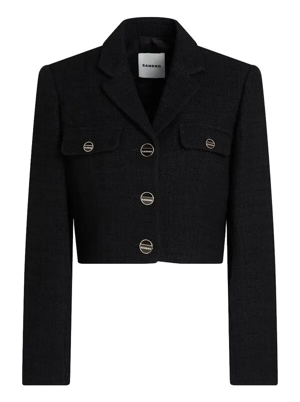 Sandro Cropped Tweed Blazer - Black