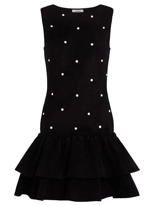 Sandro Ruffled Embellished Velvet Mini Dress - Black