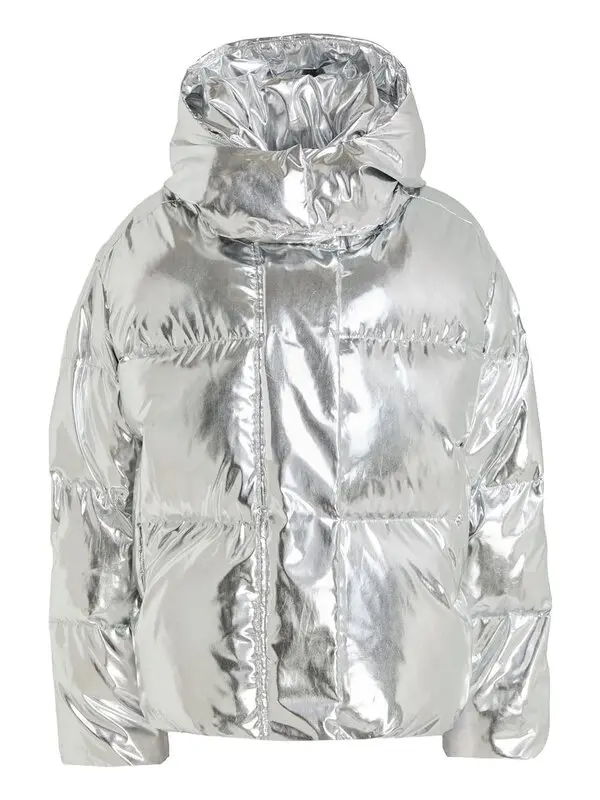 Maje Metallic Quilted Padded Jacket - Silver