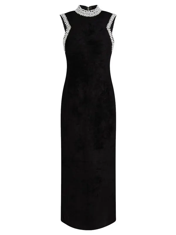 Sandro Bead-embellished Velour Midi Dress - Black