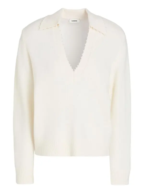 Sandro Bead-embellished Wool Polo Sweater - Ecru