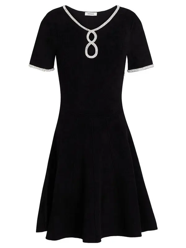 Sandro Crystal-embellished Velvet Mini Dress - Black