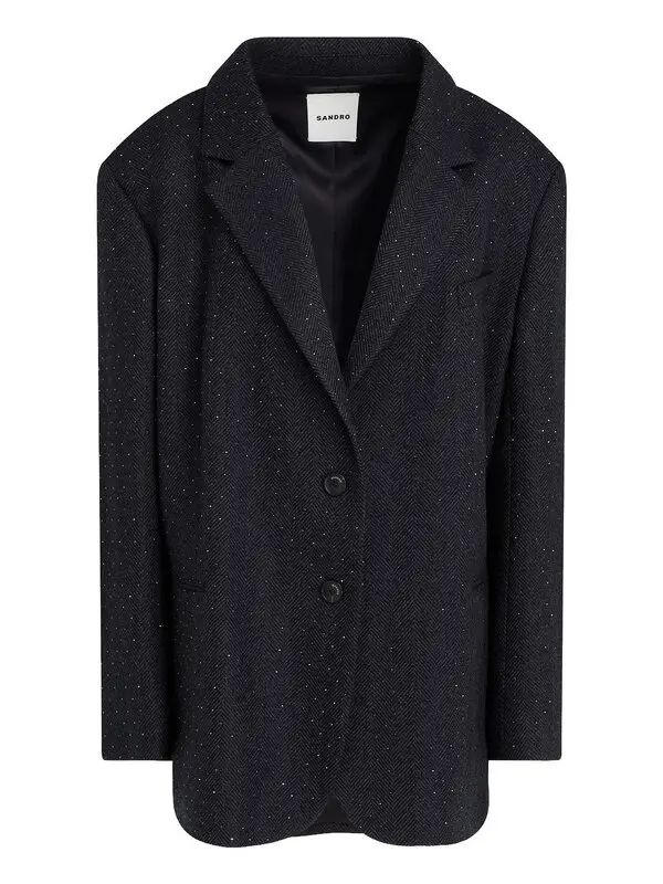 Sandro Crystal-embellished Herringbone Wool-flannel Blazer - Charcoal