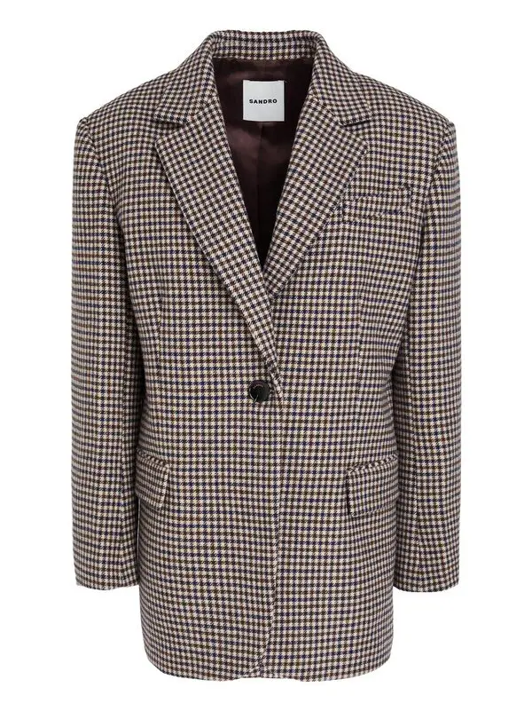 Sandro Houndstooth Wool-blend Tweed Blazer - Brown