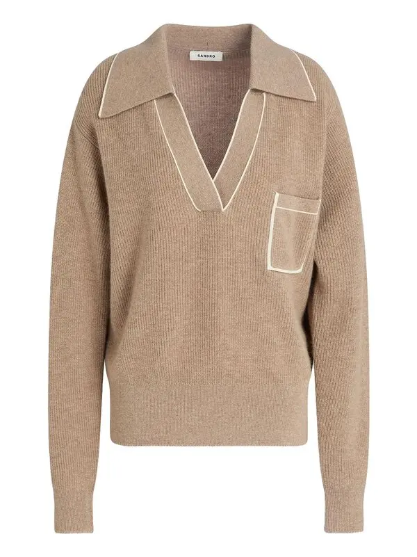 Sandro Wool And Cashmere-blend Polo Sweater - Sand
