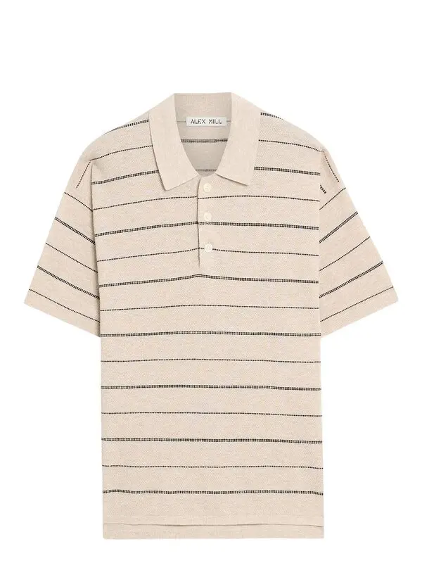 ALEX MILL Striped Cotton And Linenblend Piqué Polo Shirt - Beige