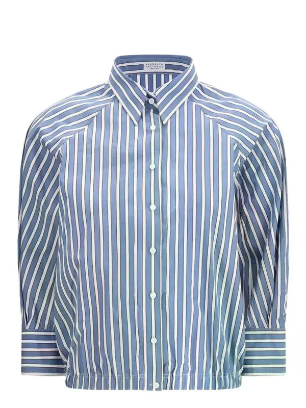 Brunello Cucinelli Shadow Stripe Poplin Monili - Blue