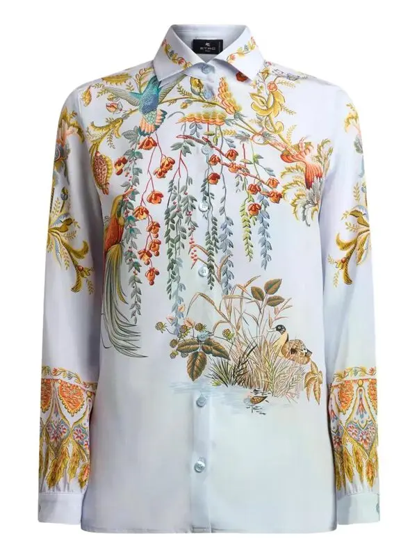 Etro Floral-fauna Print Silk Shirt - Blue