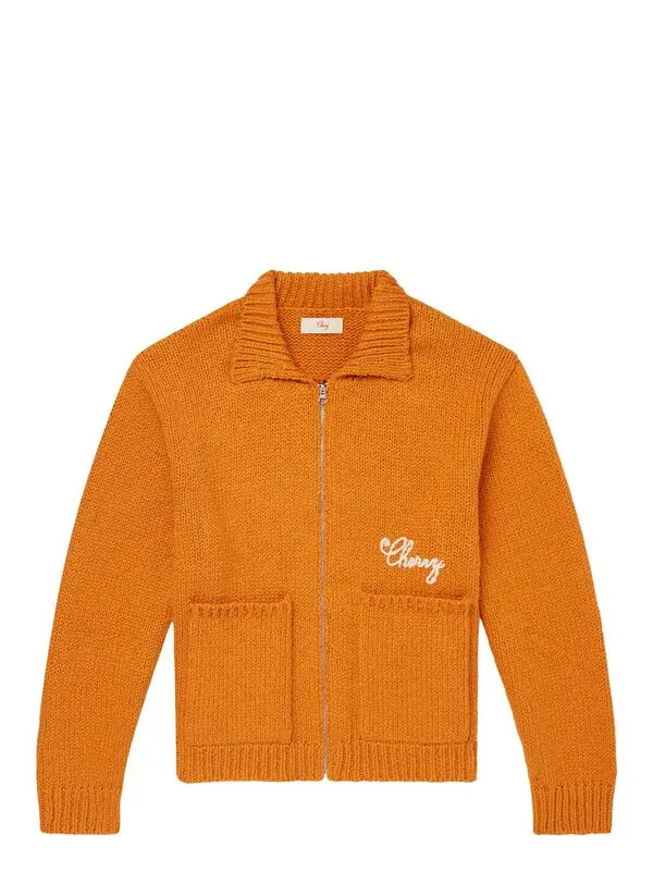 CHERRY LOS ANGELES Logo-embroidered Cotton Zip-up Cardigan - Orange