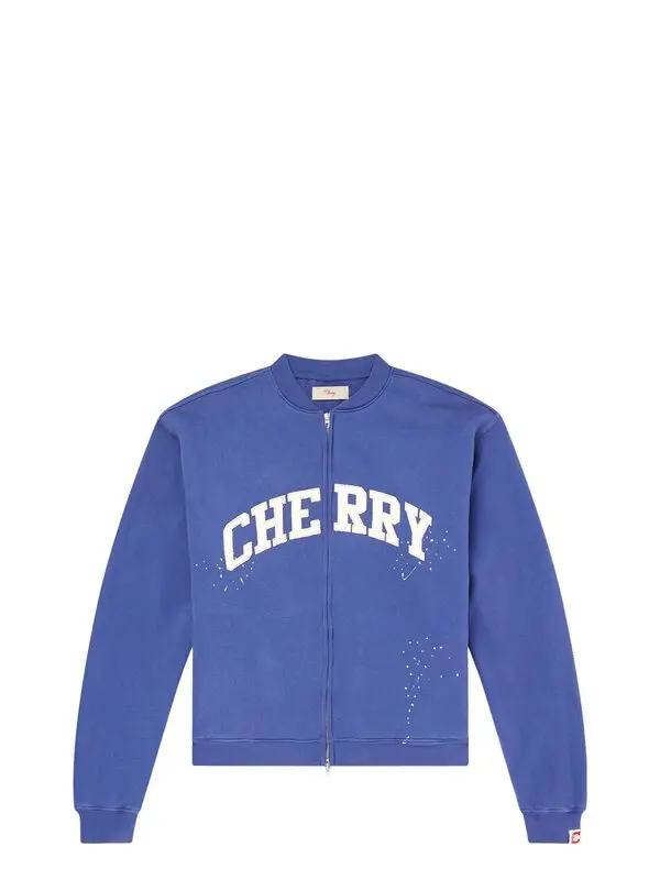 CHERRY LOS ANGELES Logo-appliquéd Cotton-jersey Zip-up Sweatshirt - Blue