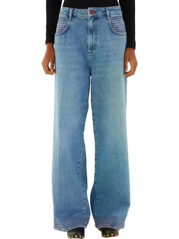 Farm Rio Embroidered-pockets Jeans - Blue
