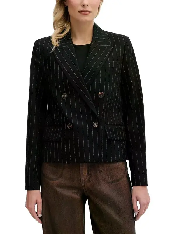 BENETTON Pinstripe Double-breasted Blazer - Black