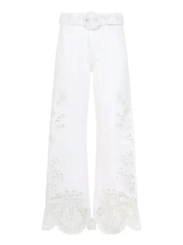 Farm Rio Wide-leg Embroidered Pants - White