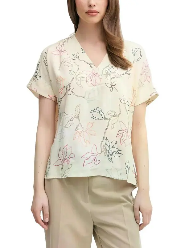 MOS MOSH Floral Print V-neck Blouse - Neutrals
