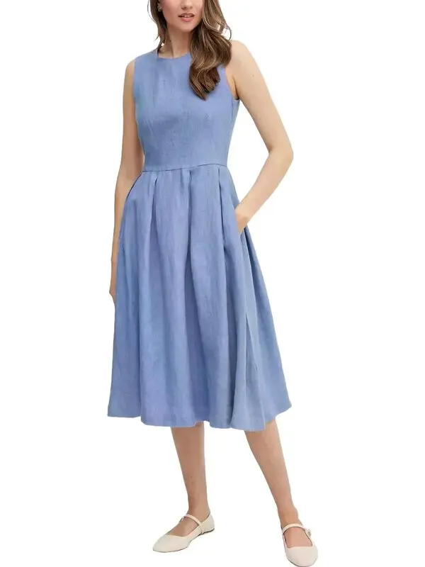 OUI Pleated A-line Midi Dress - Blue