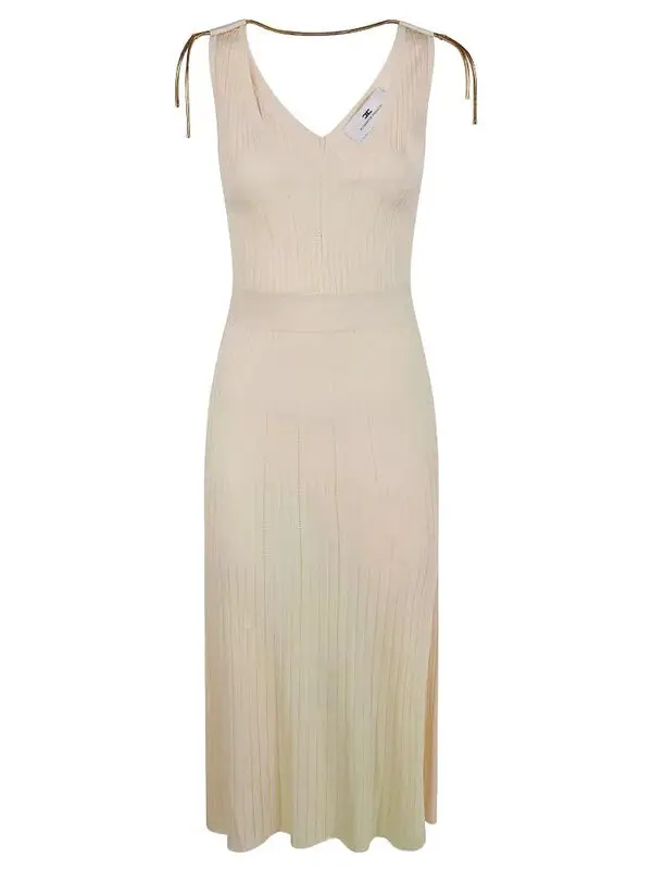 Elisabetta Franchi V-neck Ribbed Midi Dress - Neutrals