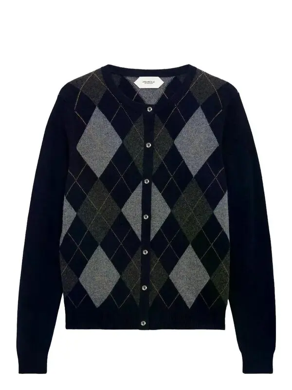 Pringle Of Scotland Argyle Crew-neck Cashmere Cardigan - Blue