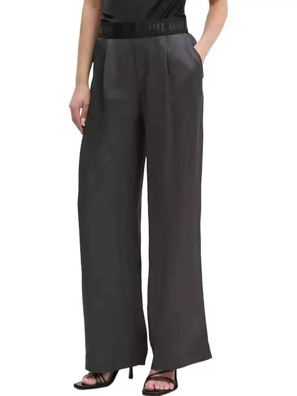 OUI Elasticated-waistband Wide Leg Trousers - Grey