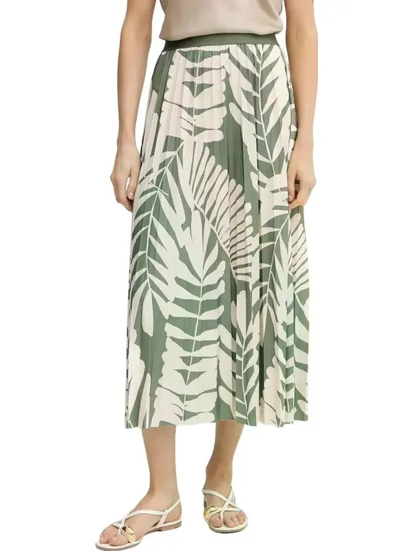 OUI Leaf-print Pleated Skirt - Green