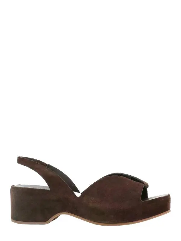 DEL CARLO Slingback Suede Platform Sandals - Brown