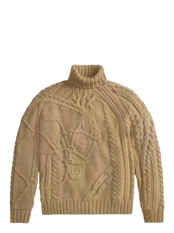 Ralph Lauren Purple Label Equestrian-motif Cable-knit Sweater - Neutrals