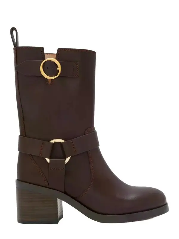 ODISSI Harnessed Strap Biker Boots - Brown