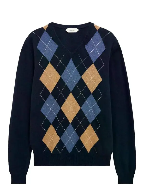 Pringle Of Scotland Argyle-pattern V-neck Sweater - Blue