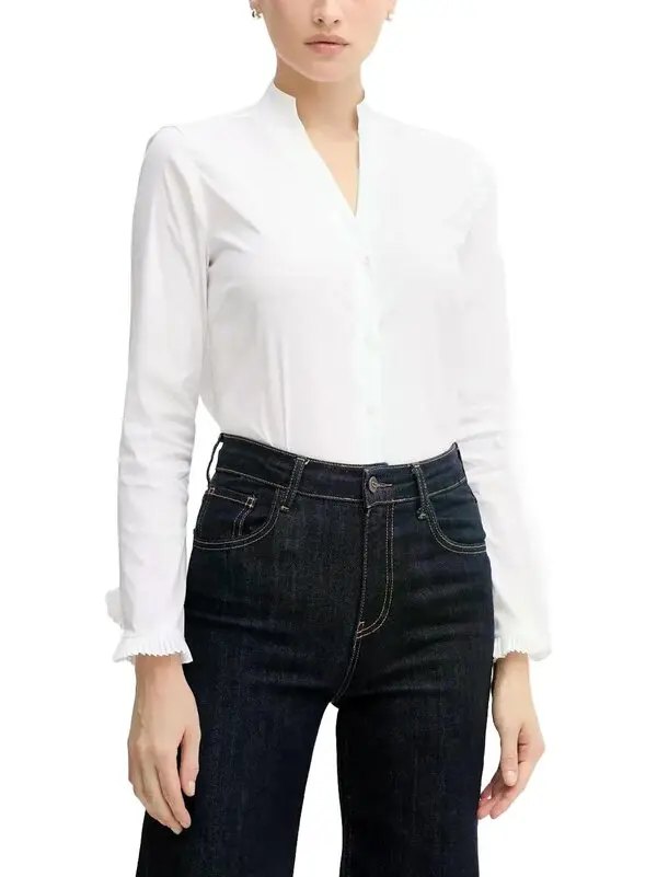 MOS MOSH Ruffled Cuff V-neck Shirt - White