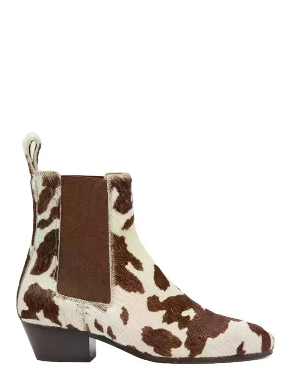 ODISSI Ella Cow Print Ankle Boots - Brown