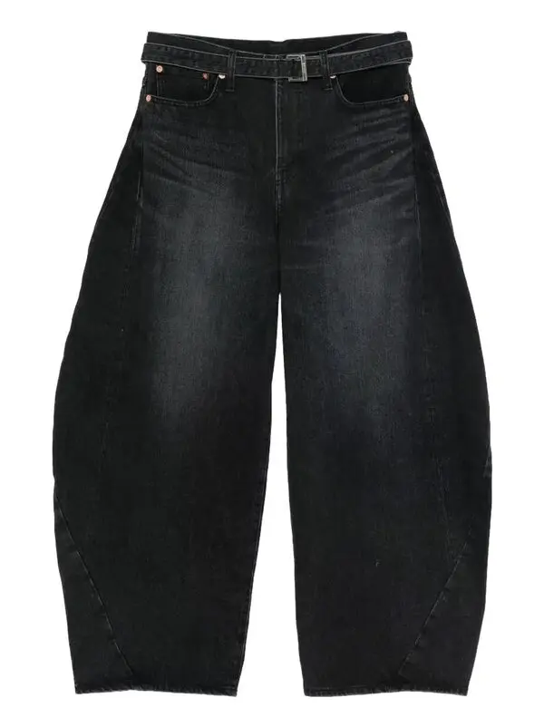 Sacai Belted Cropped Wide Leg Jeans - Black