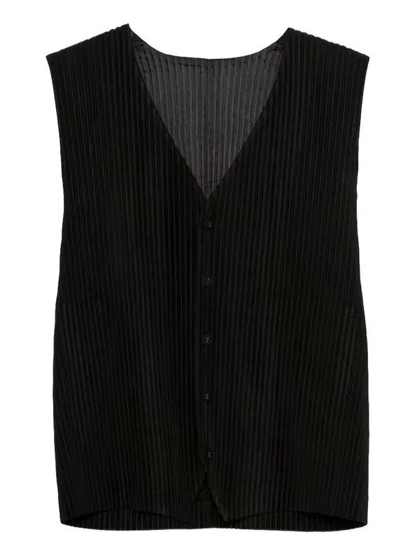 Issey Miyake Pleated Buttoned Vest - Black
