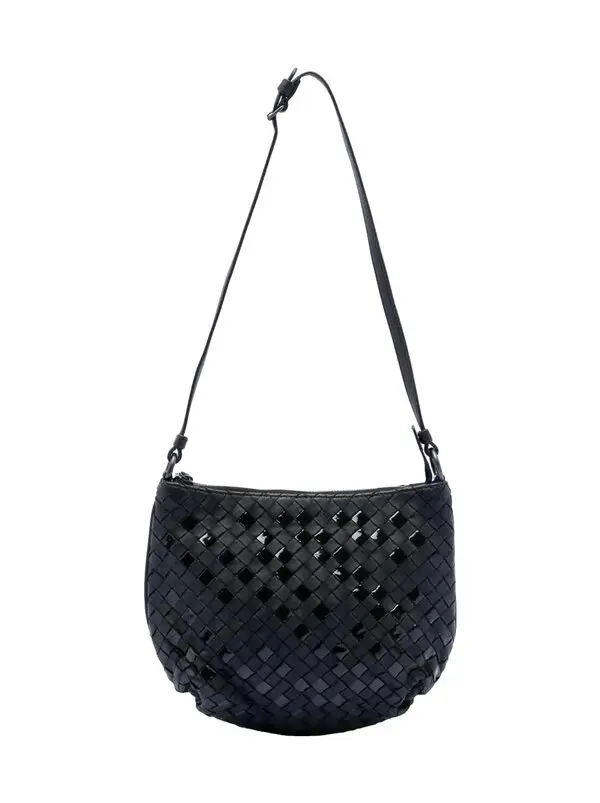 Bottega Veneta Nappa And Patent Intrecciato Crossbody Bag - Black