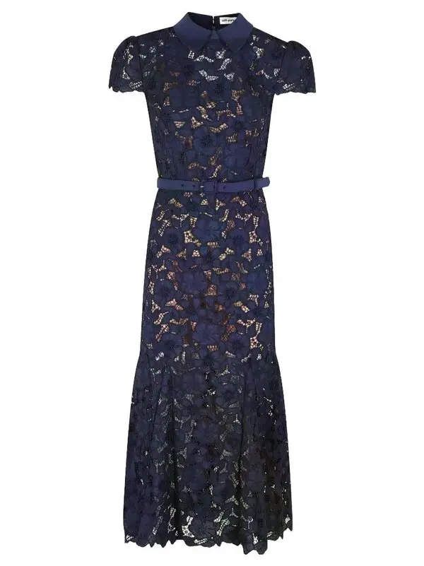 SELF-PORTRAIT Guipure Lace A-line Midi Dress - Blue