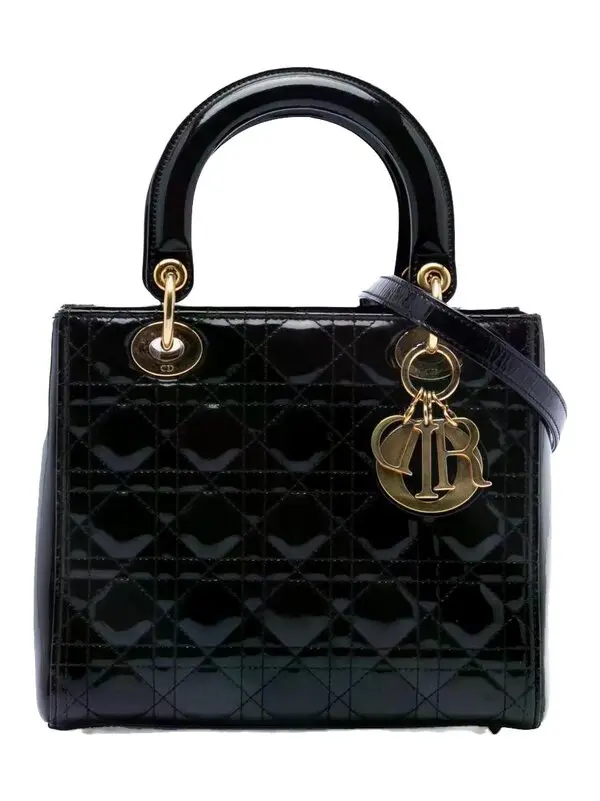 Dior 2012 Medium Patent Cannage Lady Satchel - Black