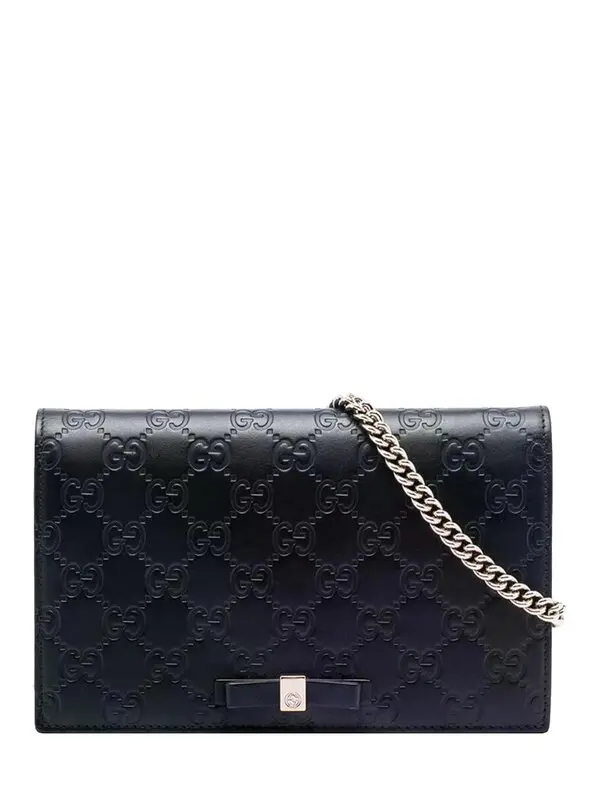 Gucci Mini Sissima Bow Wallet On Chain - Black
