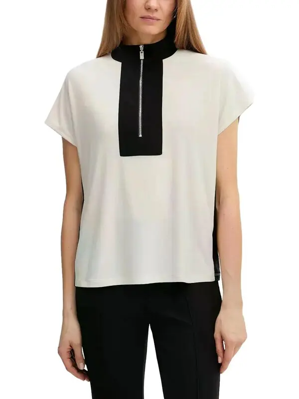 Joseph Ribkoff Zip-neck Short Sleeve Top - Neutrals