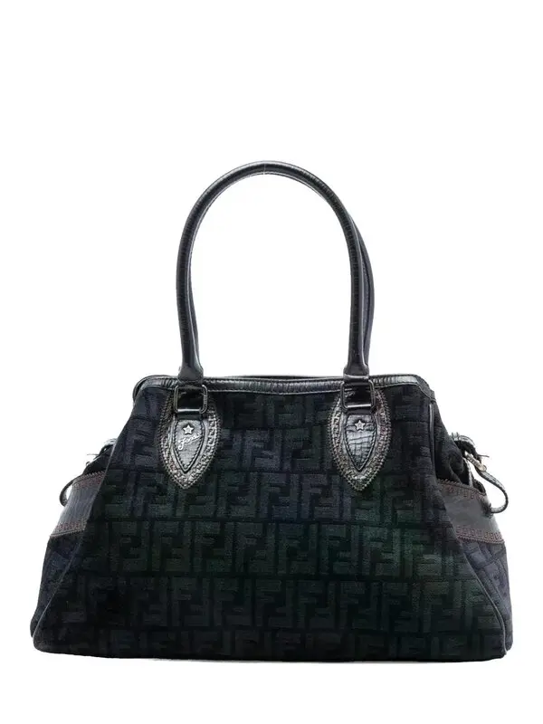 Fendi 2000-2010 Medium Zucca Velvet Etniko Du Jour Handbag - Black