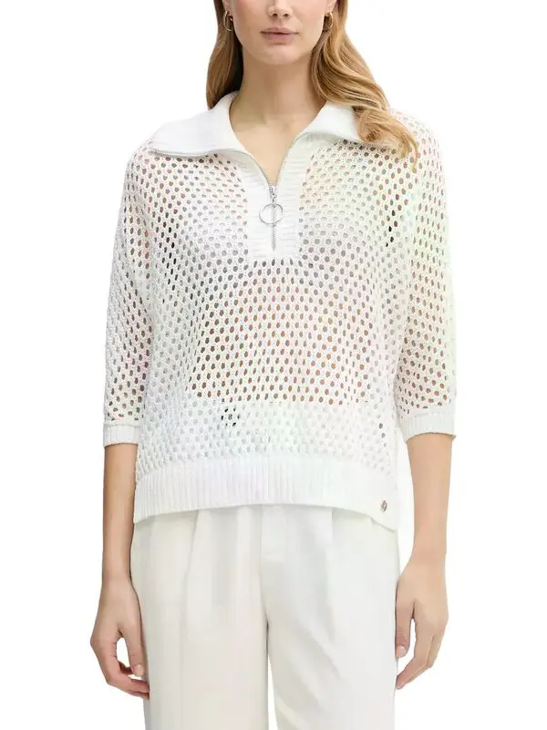 Joseph Ribkoff Zip Mesh Polo Top - White