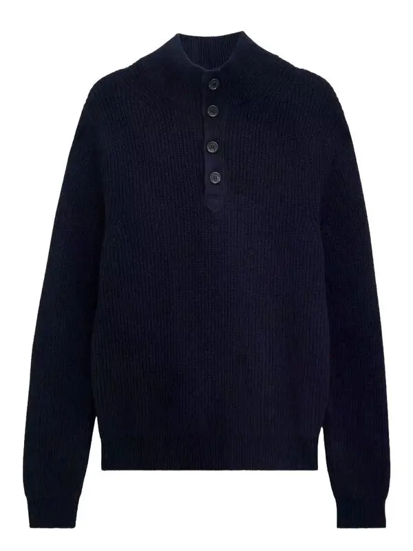 Pringle Of Scotland Mock-neck Ribbed Cashmere Sweater - Blue